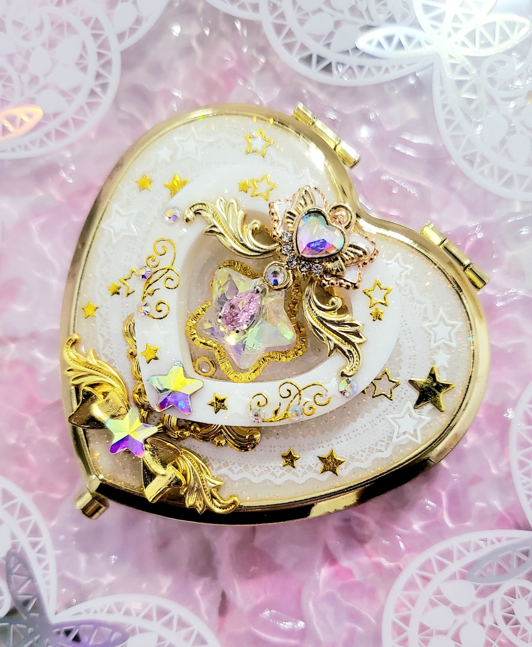 Heart Resin Compact Mirror/ Jewel Compact Mirror / Resin Compact Mirror ...