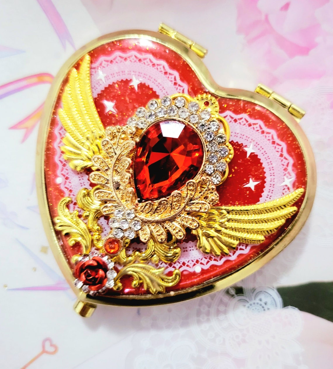 Heart Resin Compact Mirror/ Jewel Compact Mirror / Resin Compact Mirror ...