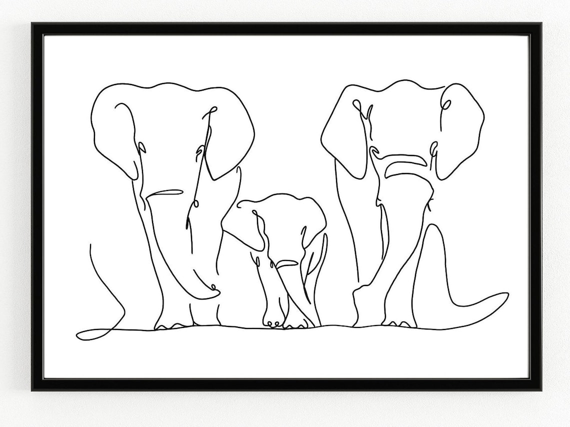 Elephant Line Art Print Abstract Animal Art Home Decor Wall Art ...