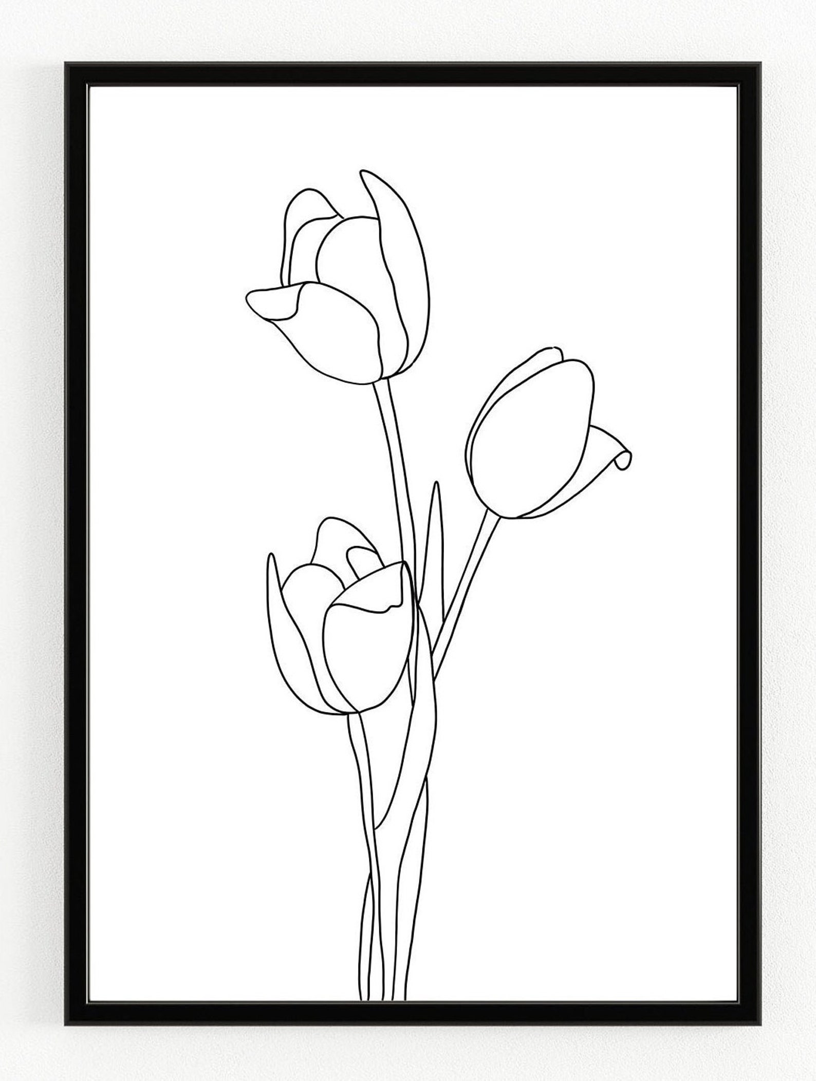 Buy Tulips Line Art Print - Abstract Flower Art - Home Decor - Wall Art ...