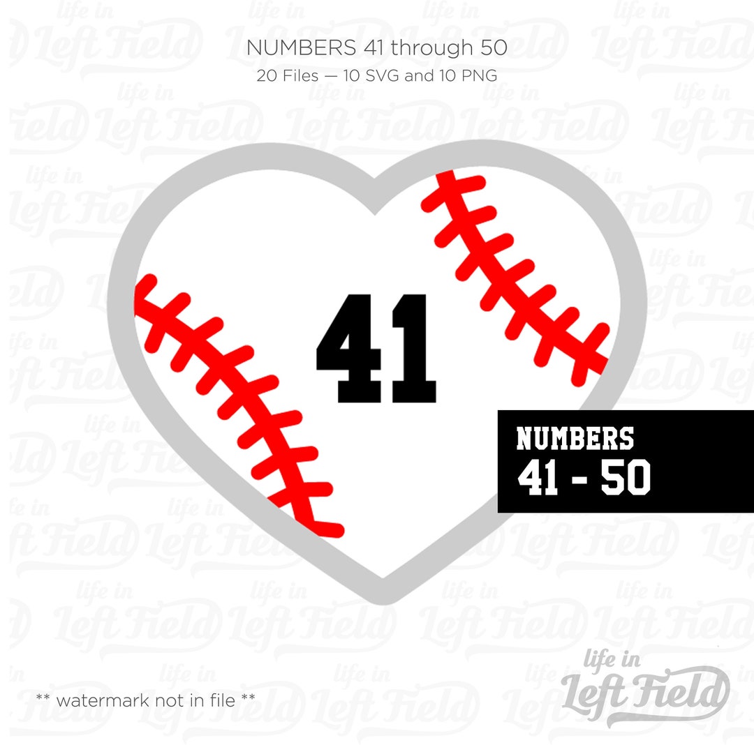 Baseball Numbers 41-50 in Heart Digital File - SVG PNG - Etsy