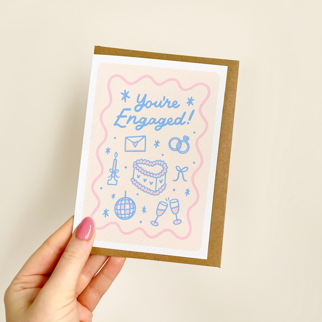 You're Engaged Illustrations Card | Cute Engagement Card, Best Friend ...