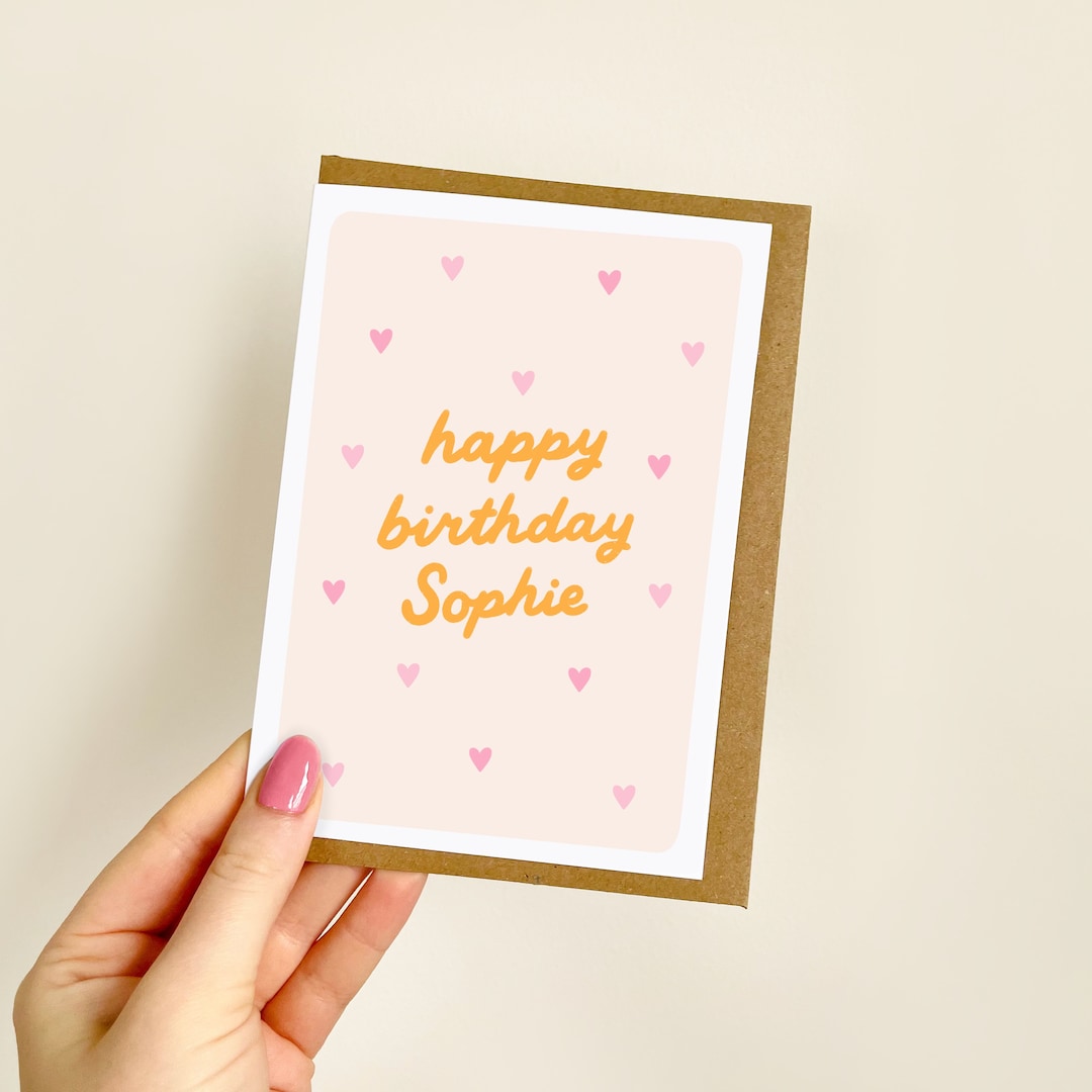 PERSONALISED Happy Birthday Name Card (pink Hearts) | Name Birthday ...