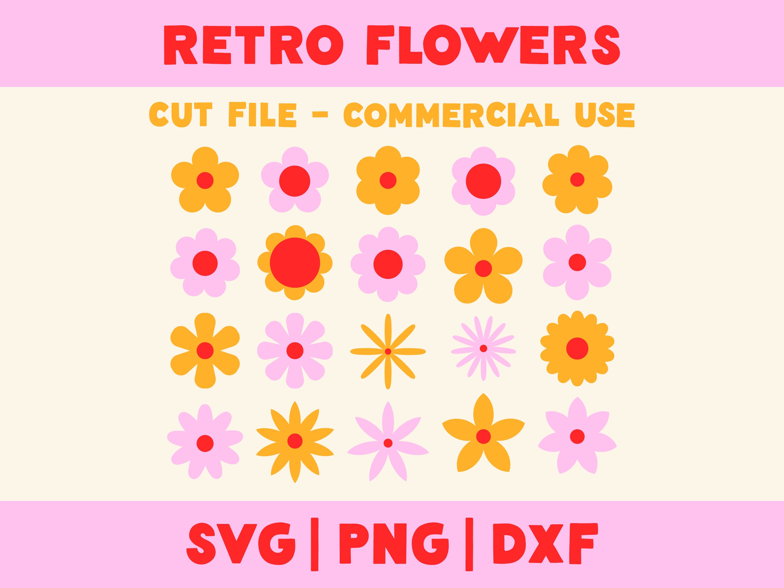Retro Flowers SVG PNG DXF Cut File for Cricut or - Etsy Hong Kong