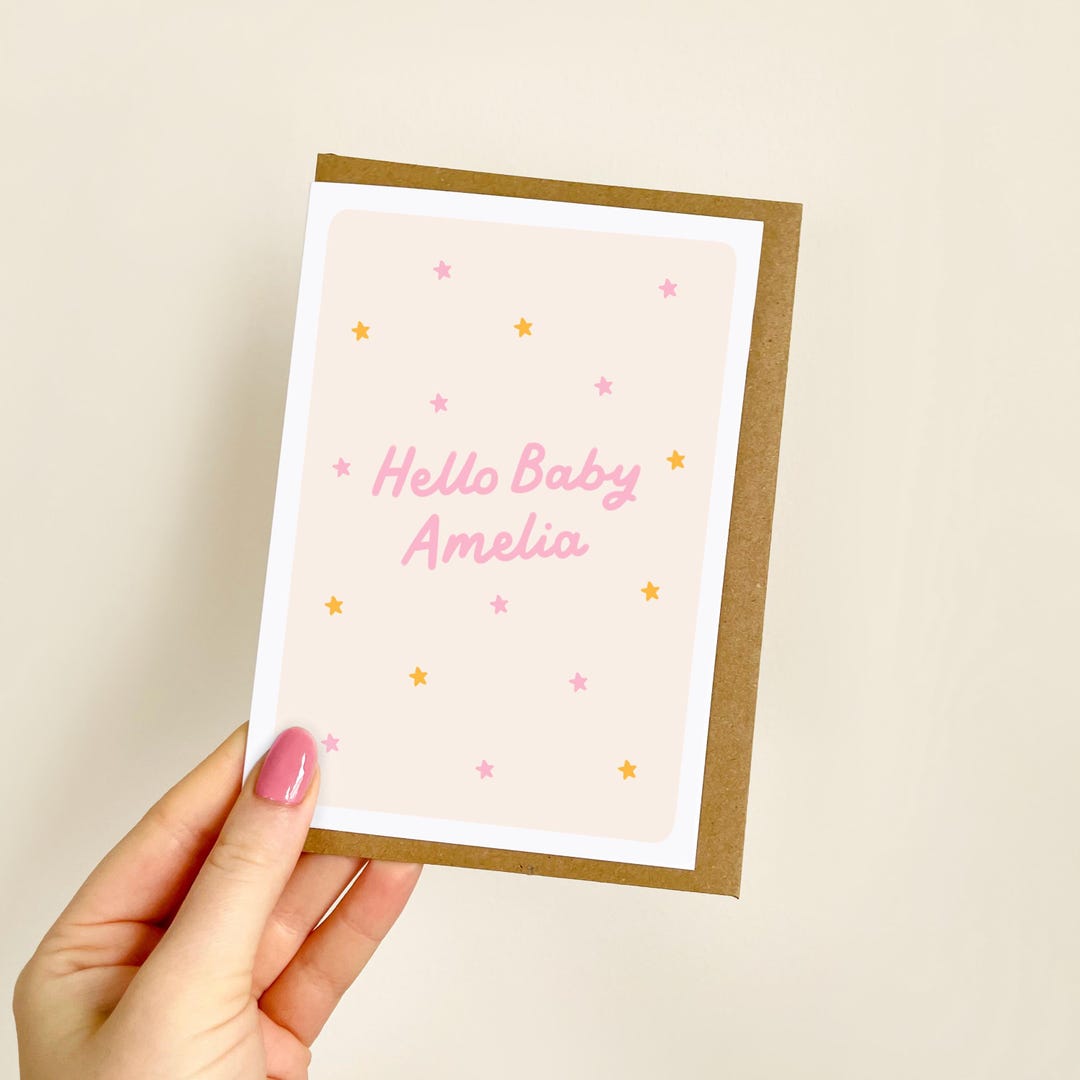 PERSONALISED Hello Baby Name Pink Card Personalised New Baby Card, New ...