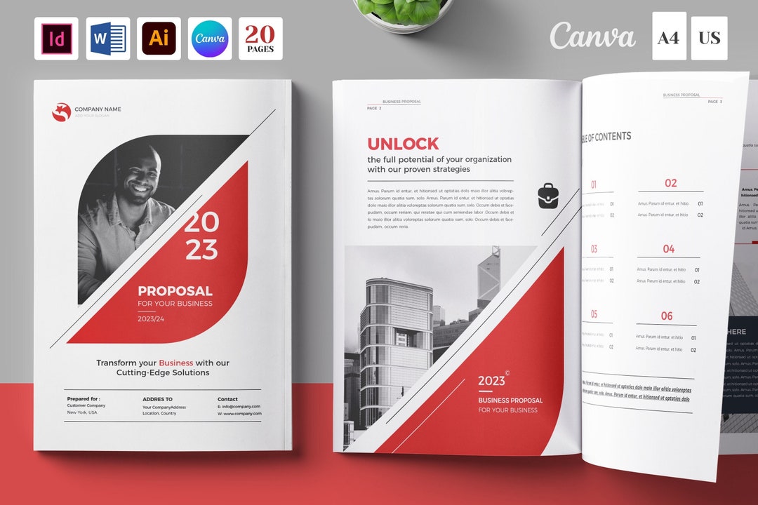 Canva Proposal, A4 and US Letter Sizes, 20 Unique Custom Pages, MS Word ...