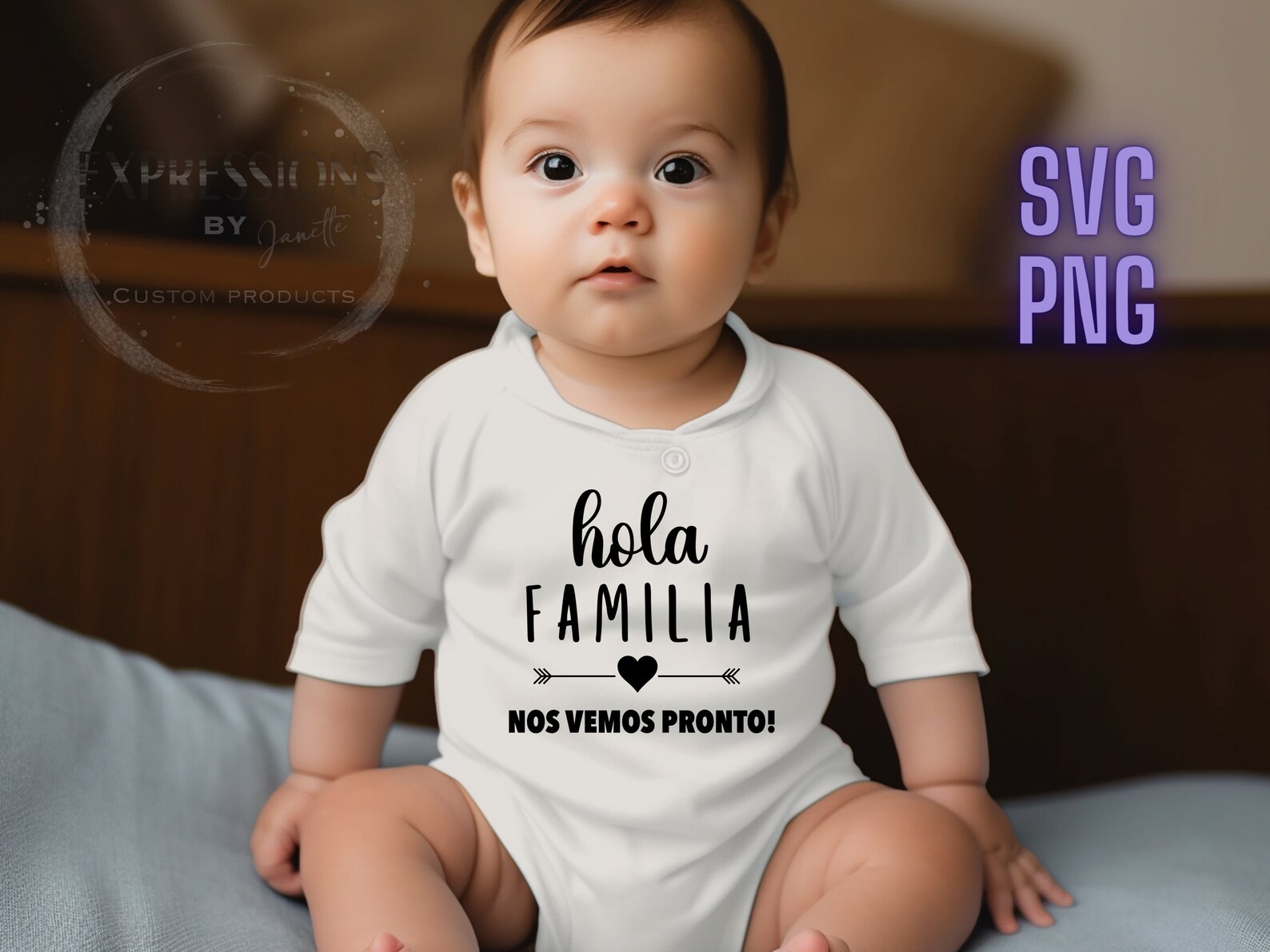 Hola Familia SVG, Spanish Baby Reveal Onesies SVG and PNG, Baby Digital ...