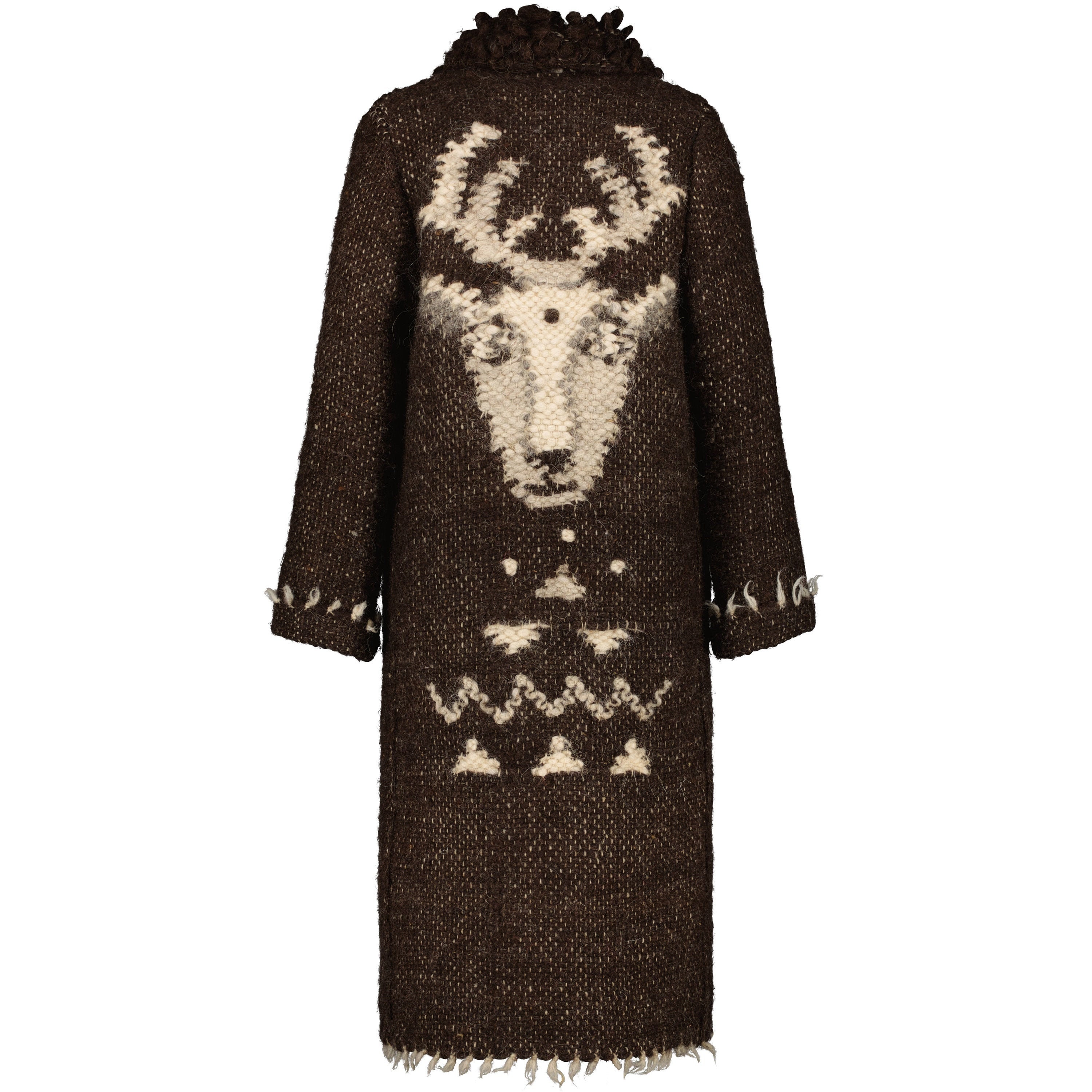 Brown Handmade Long Wool Coat With White Deer Print. Shipping - Etsy UK