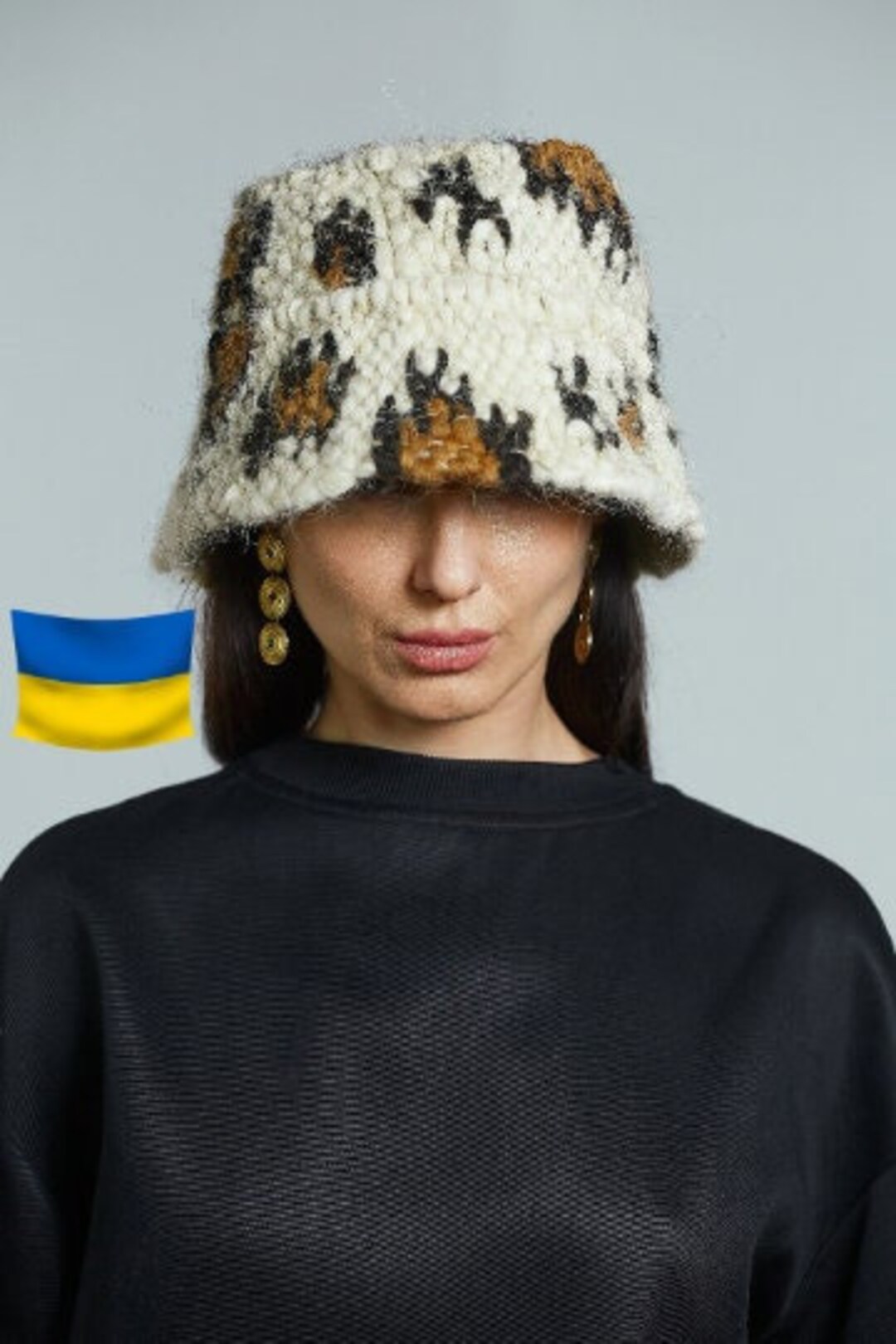 Winter Hat With Leopard Print, Handmade Wool Hat, Warm Bucket Hat ...