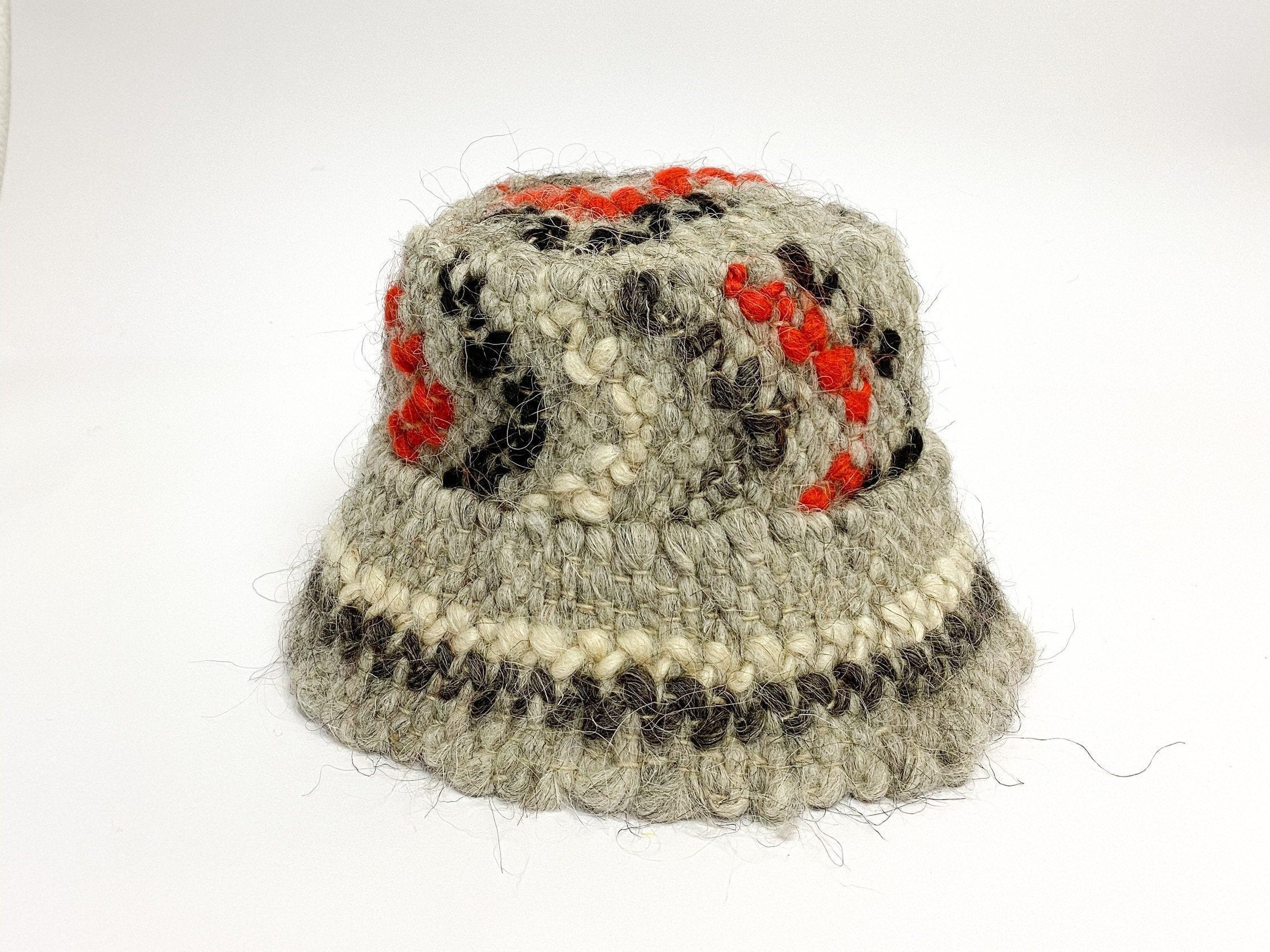 Wool Grey Hat Bucket With Herringbone Print. Handmade Winter Hat. Warm ...