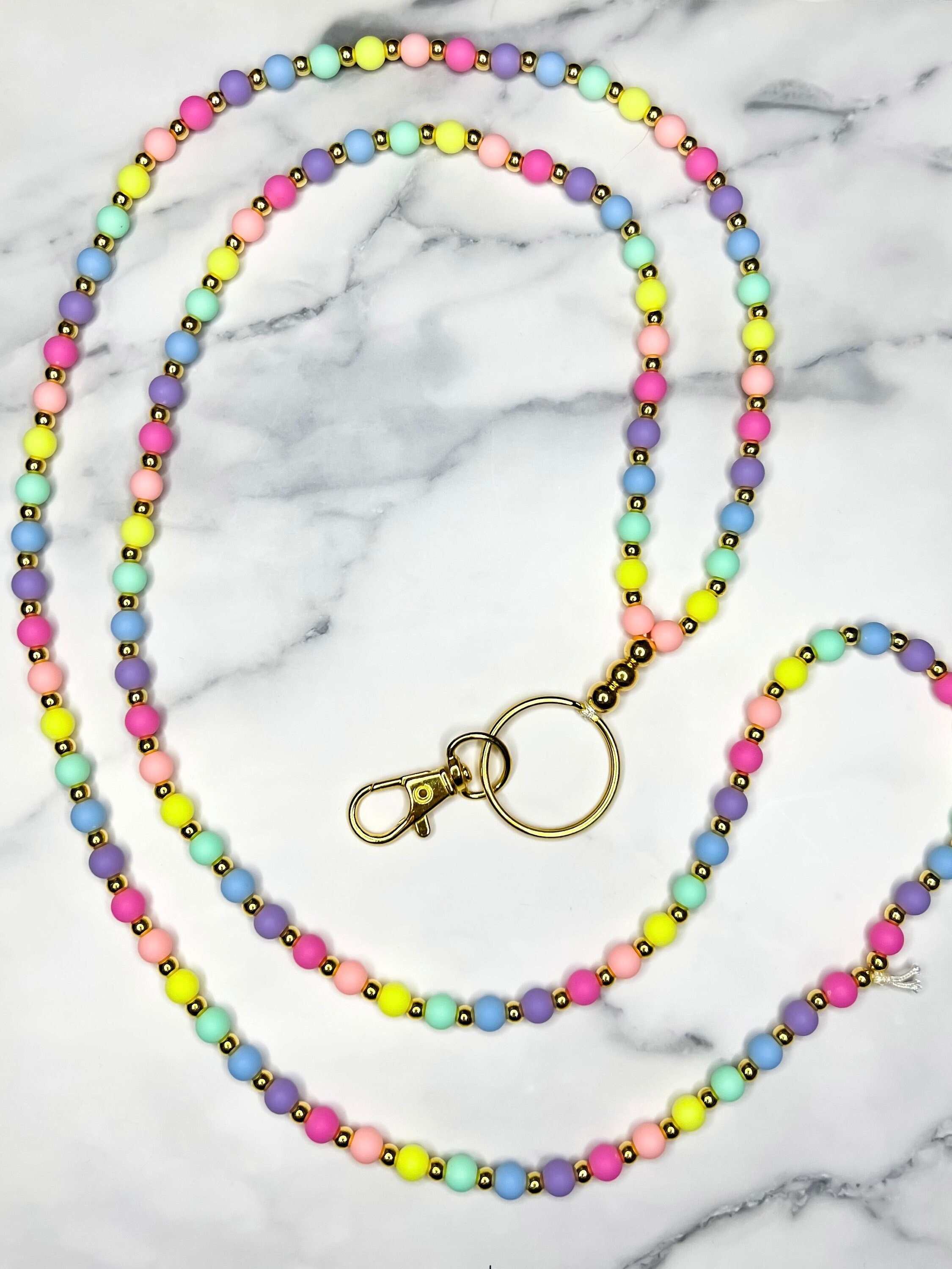 Pastel Rainbow Beaded Lanyard Teacher Lanyard Teacher - Etsy