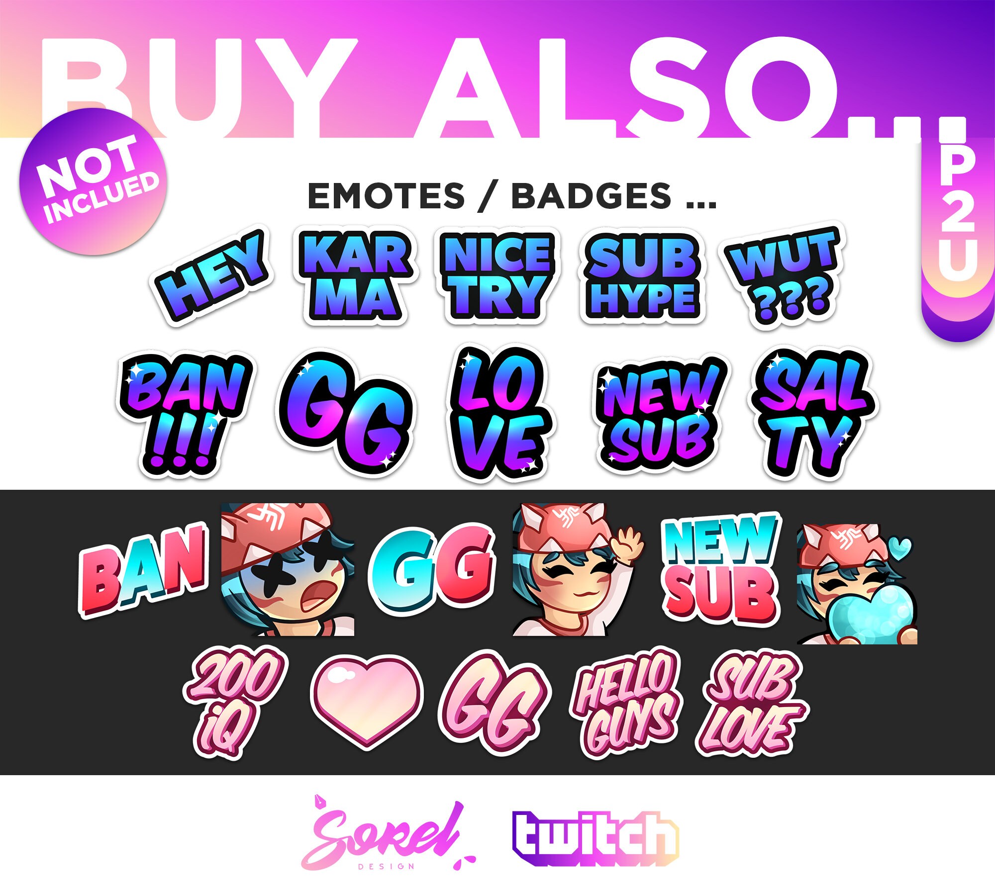5 Twitch Text Emotes RGB Pack / Ban / Salty / Love / Wtf / Hey - Etsy