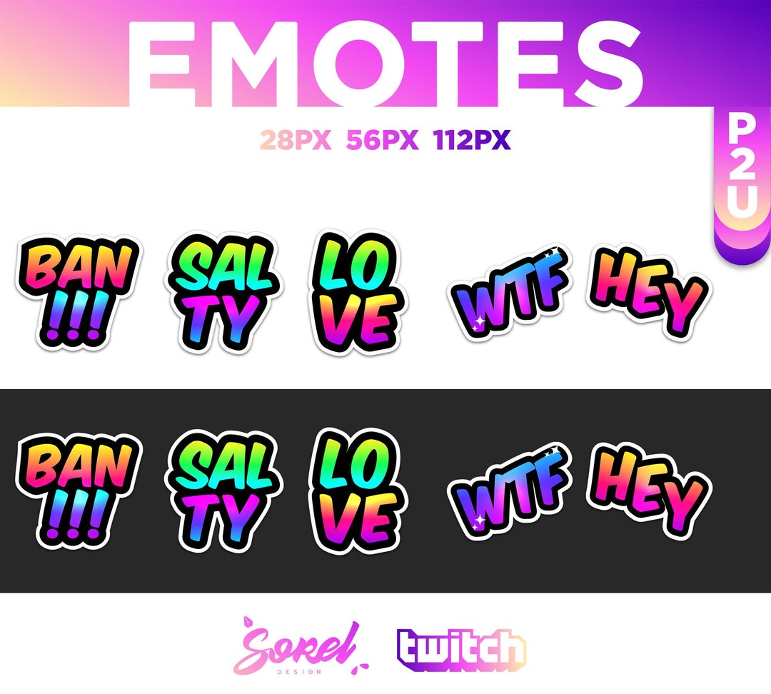 5 Twitch Text Emotes RGB Pack / Ban / Salty / Love / Wtf / Hey - Etsy