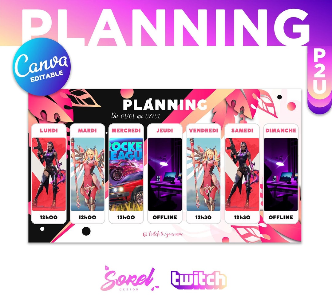Template Canva Planning Twitch Editable / Twitch Pink Leaves / - Etsy