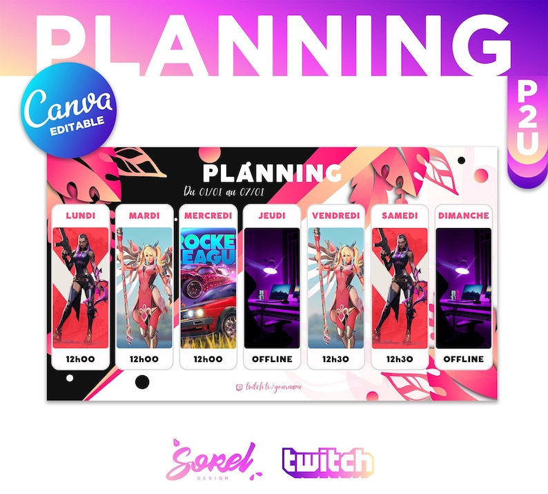 Template Canva Planning Twitch Editable / Twitch Pink Leaves / - Etsy
