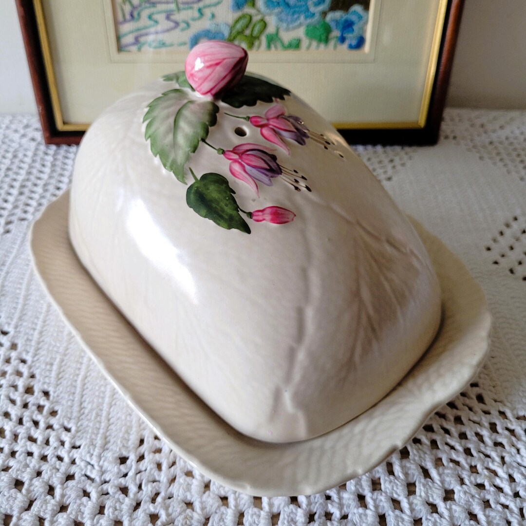 1950's Rare Crown Devon Pottery Lidded Butter Cheese Dish Light Beige ...