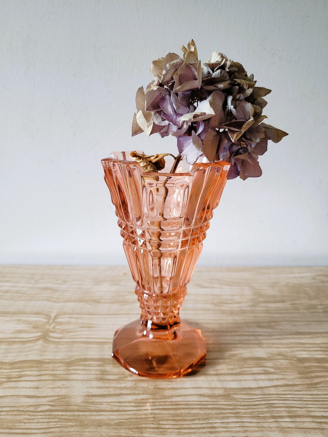 Vintage Sowerby Art Deco 1930's Rose Pink Glass Vase Pressed Glass ...