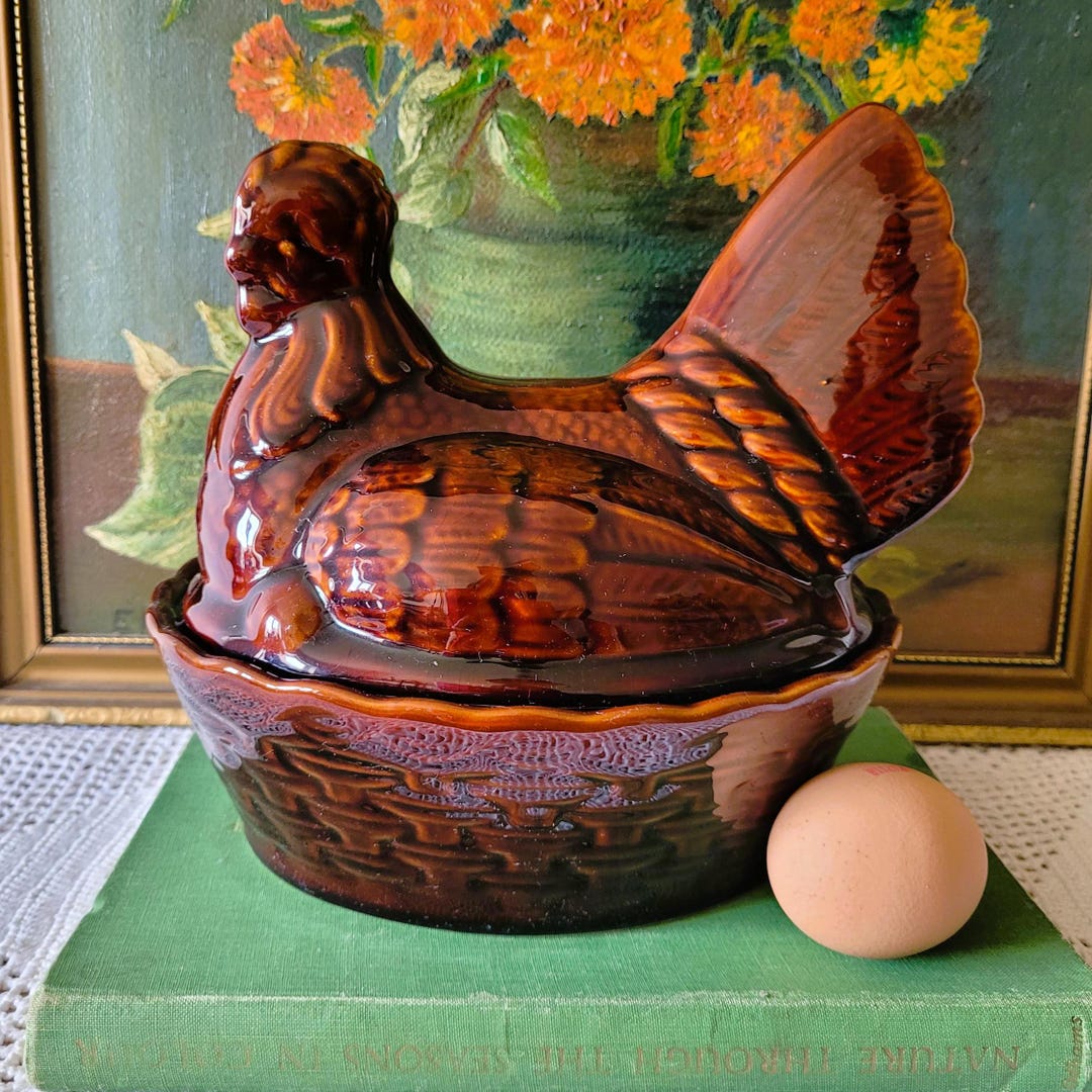 Large 1970's Denmead Chocolate Brown Pottery Ceramic Nesting Hen ...