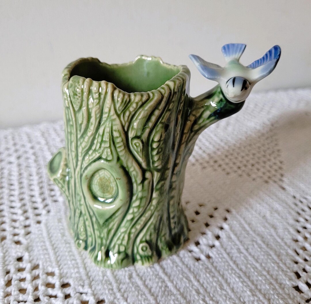 Pretty Small 1950's Wade Porcelain Green Tree Swallow Bird Design Vase ...