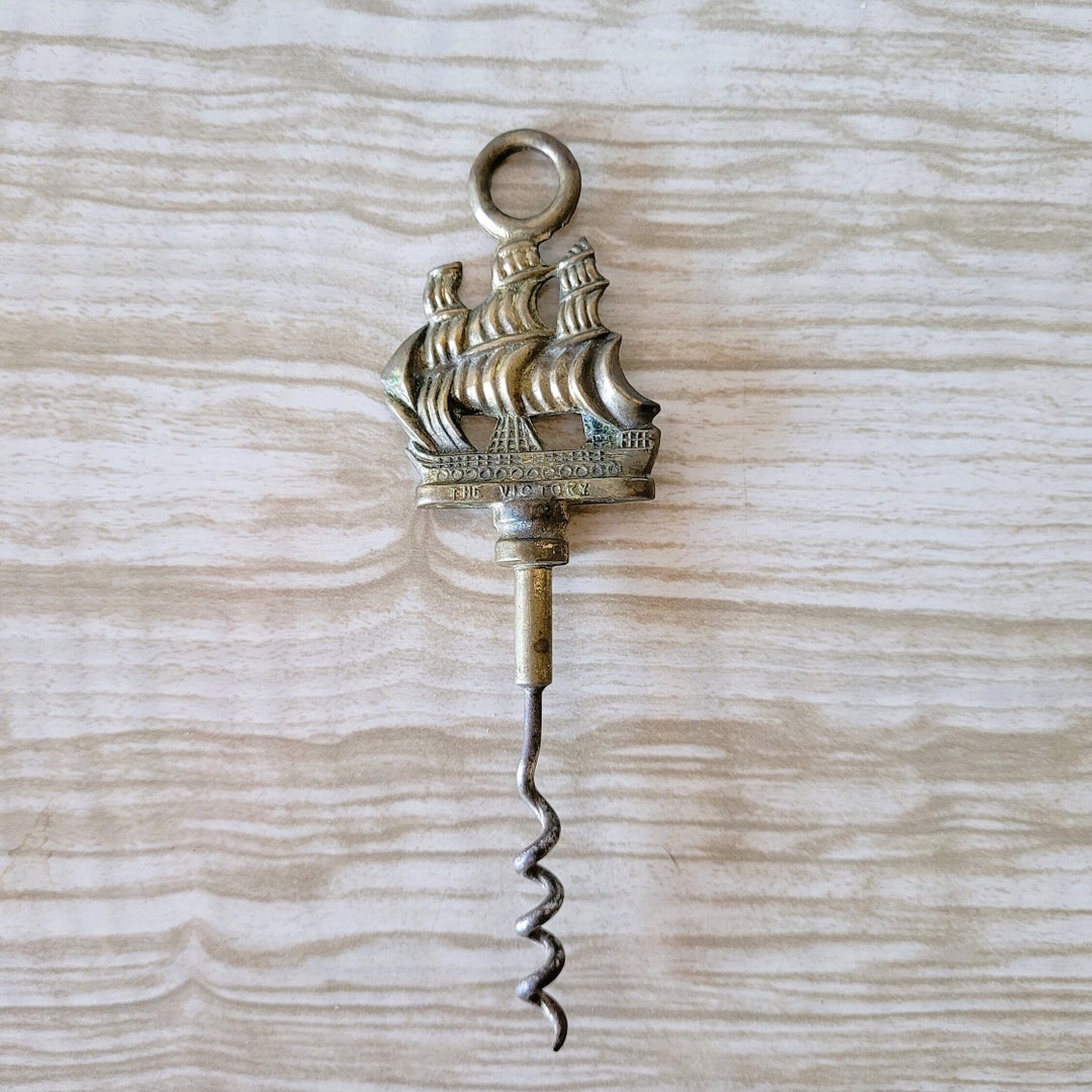 Vintage Antique Brass the Victory Ship Corkscrew Wine Opener Bar Prop ...