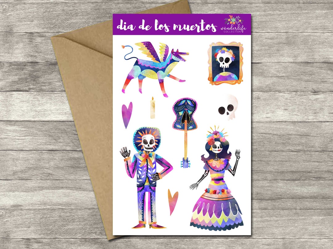 Dia De Los Muertos Sticker Sheet, Day of the Dead Stickers, Sugar Skull ...