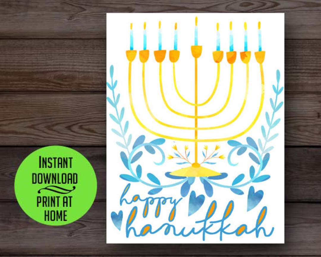 Happy Hanukkah Card, Chanukah Card, Menorah Holiday Card, Printable ...