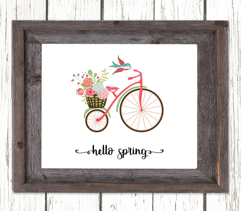 Hello Spring sign printable sign bicycle art spring print | Etsy