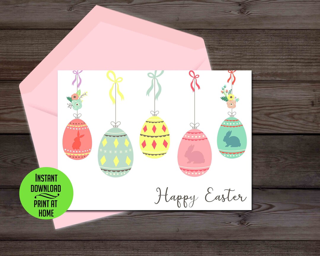 Watercolor Easter Card, Easter Egg Ornaments, Printable Easter Card ...