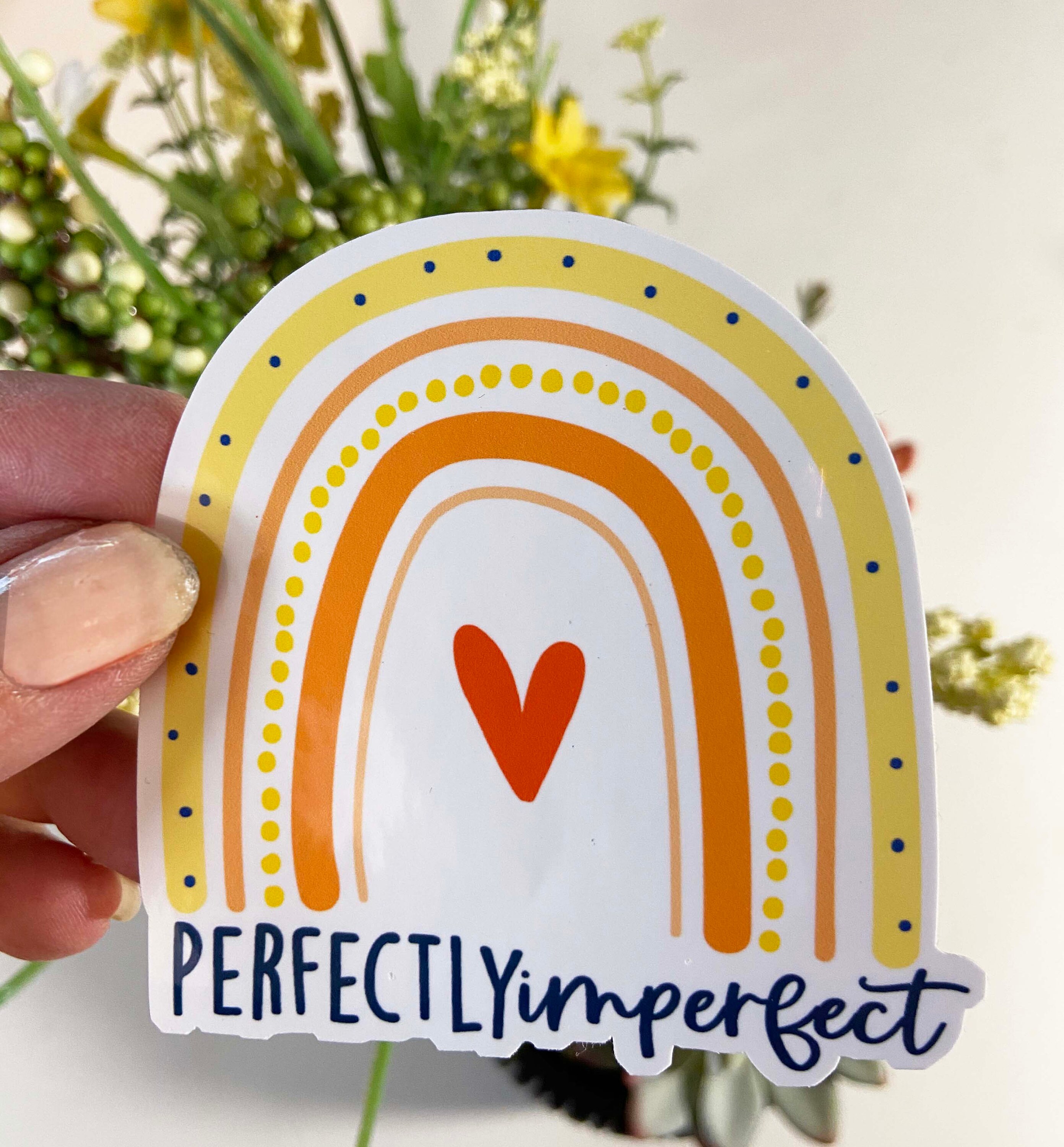 Perfectly Imperfect glossy die cut vinyl sticker boho rainbow | Etsy
