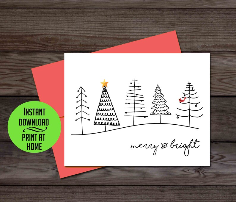 Minimalist Christmas Trees Card Tree Holiday Card Merry and | Etsy