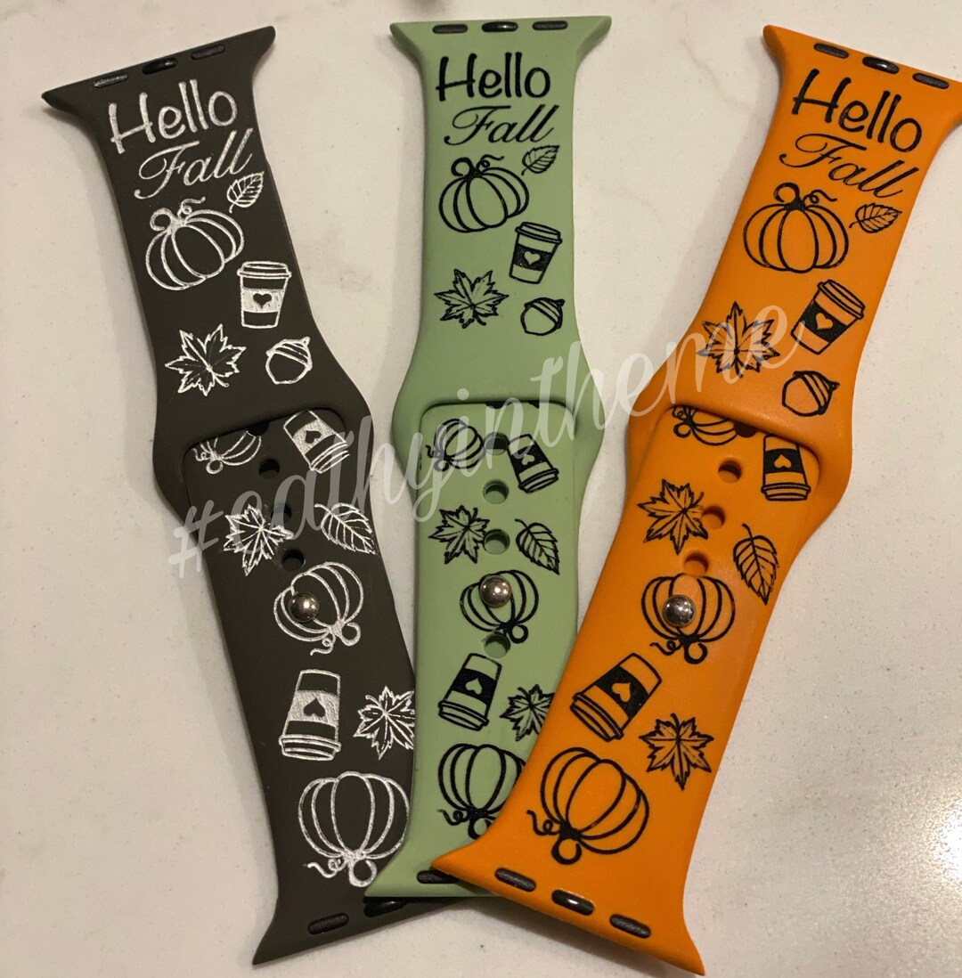 Hello Fall Engraved Silicone Band Compatible With Apple Watch 38/40/41 ...