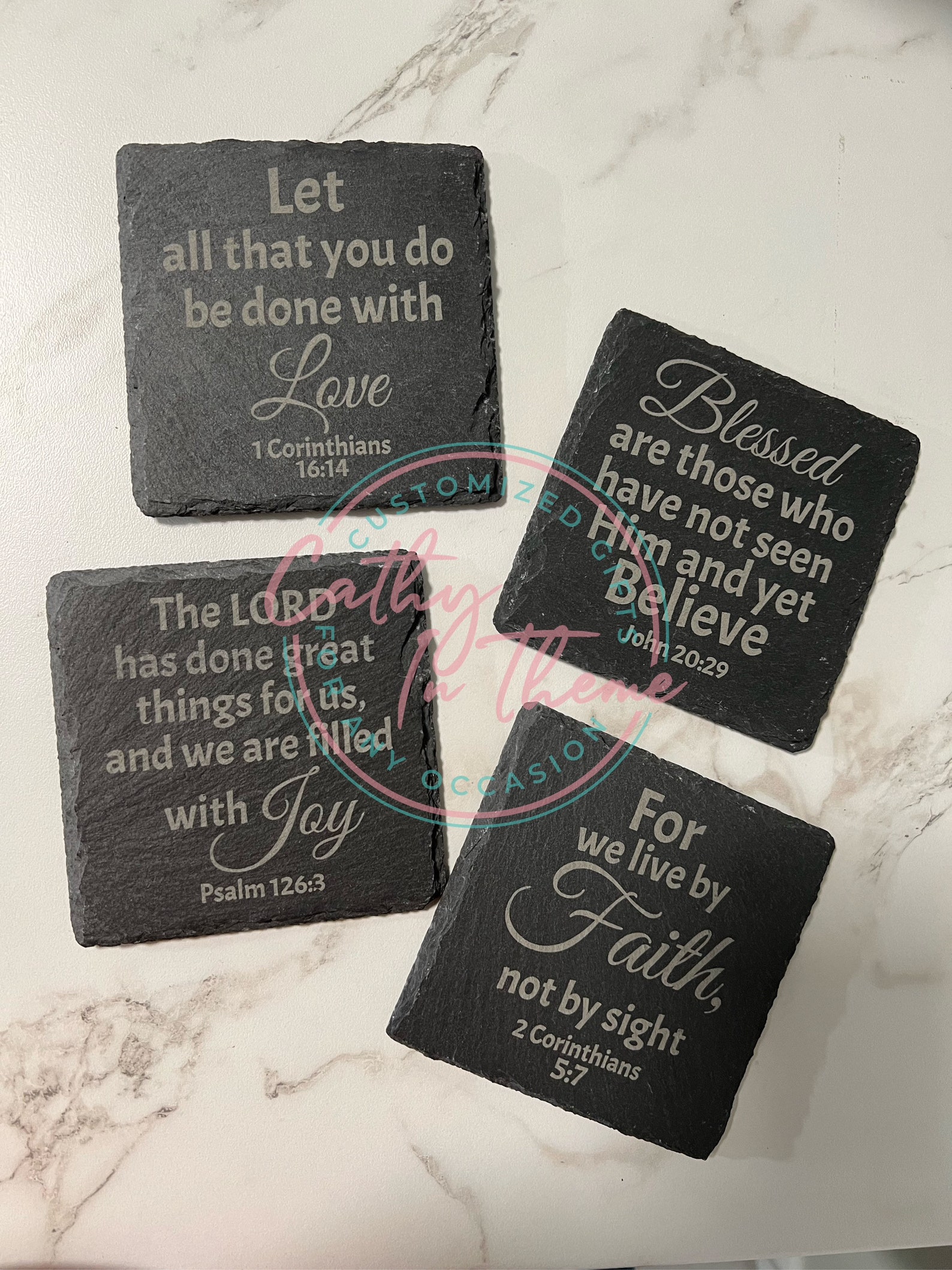 Set of 4 Coasters With Inspirational Bible Verses. Made of - Etsy