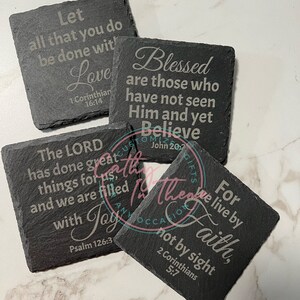 Set of 4 Coasters With Inspirational Bible Verses. Made of Slate Stone ...