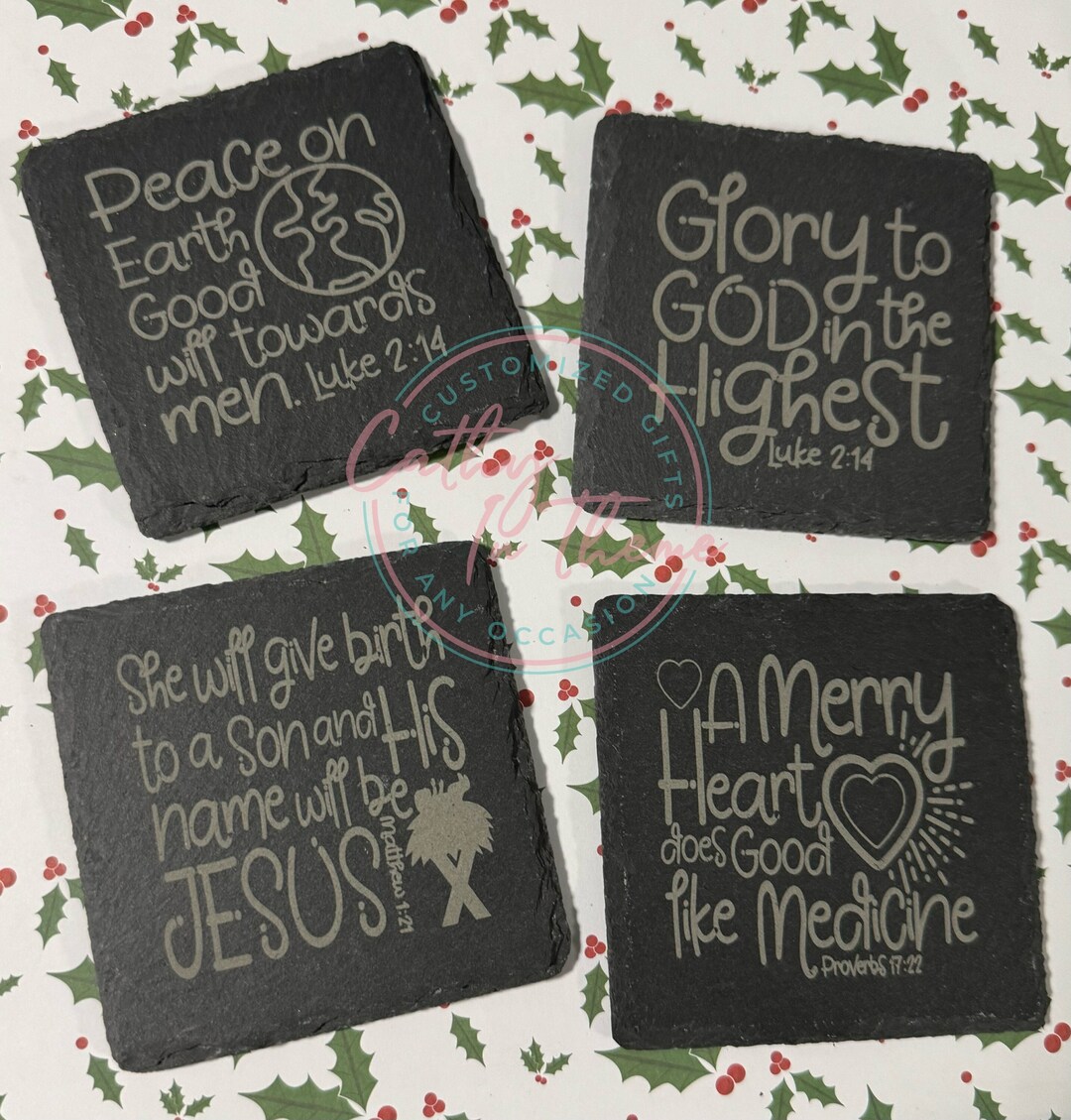 Set of 4 Coasters With Inspirational Bible Verses, Religious, Christian ...