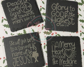 Set of 4 Coasters With Inspirational Bible Verses. Made of Slate Stone ...