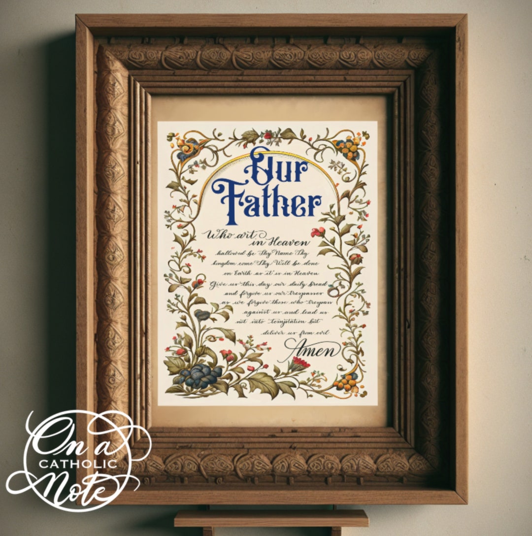 Our Father Prayer Calligraphy Print: Victorian Catholic Art - Etsy