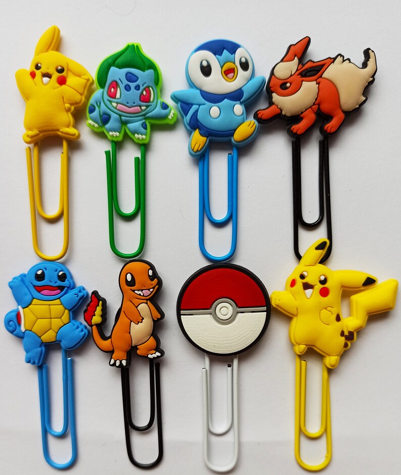 Pokemon Bookmark Paperclips X8 Pikachu Bulbasaur Charmander Squirtle ...