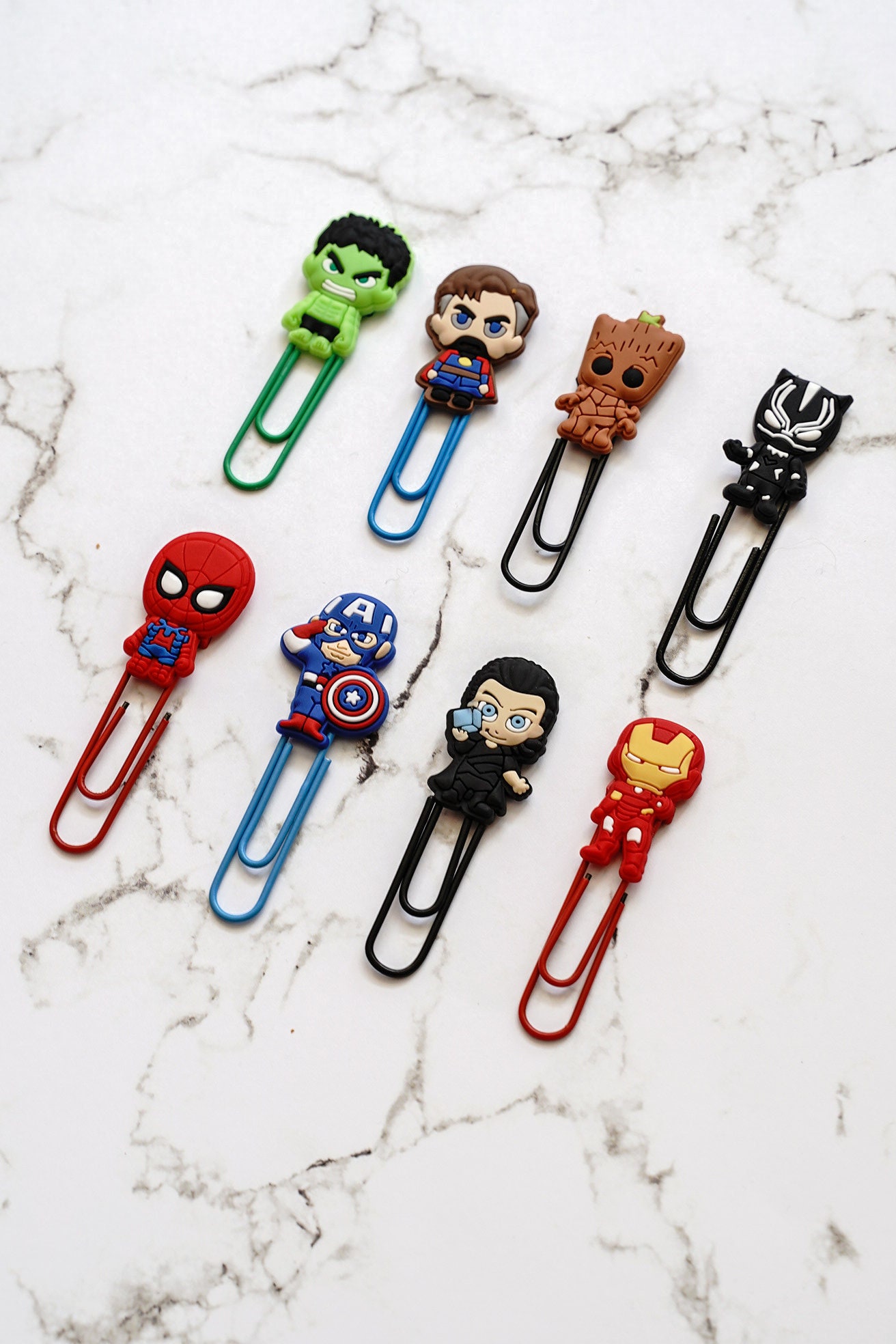 Marvel Avengers Paperclips Bookmarks X8 Ironman Spiderman Hulk Groot ...
