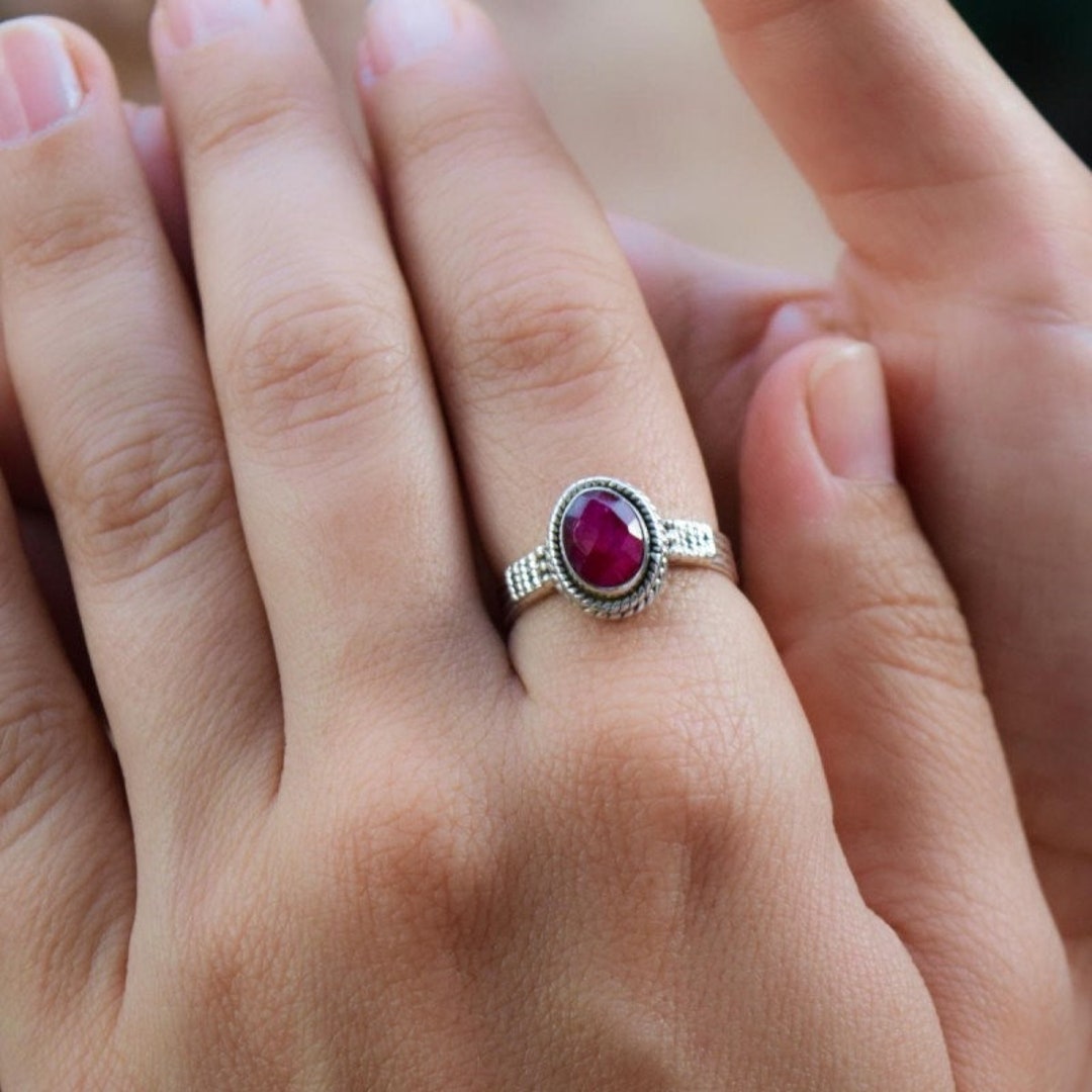 Ruby Ring, Moonstone Ring, Vintage Sterling Silver Ring, Antique Women ...