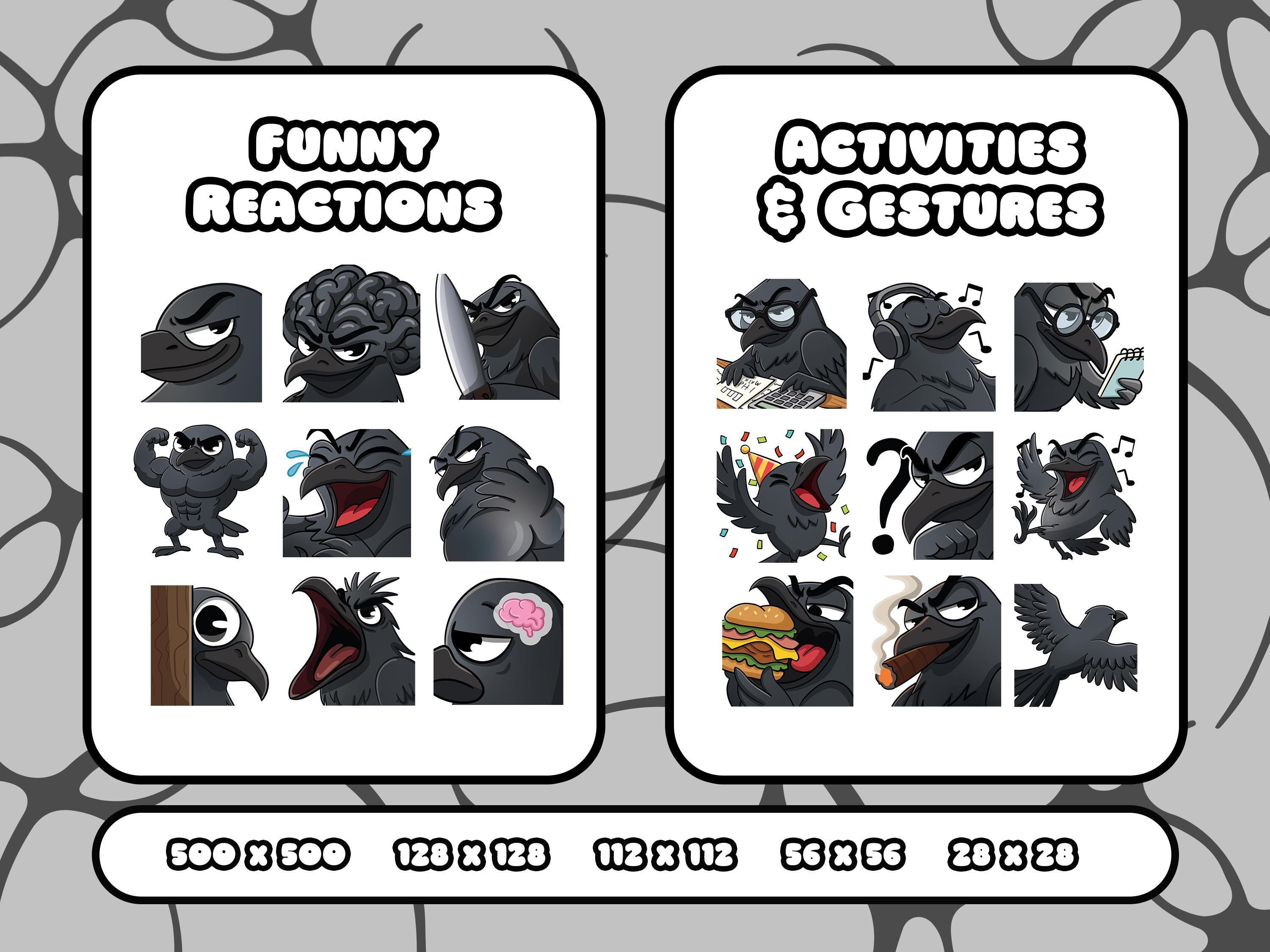 Raven Emote Bundle | Cute Cartoon Raven Emotes for Twitch Discord ...