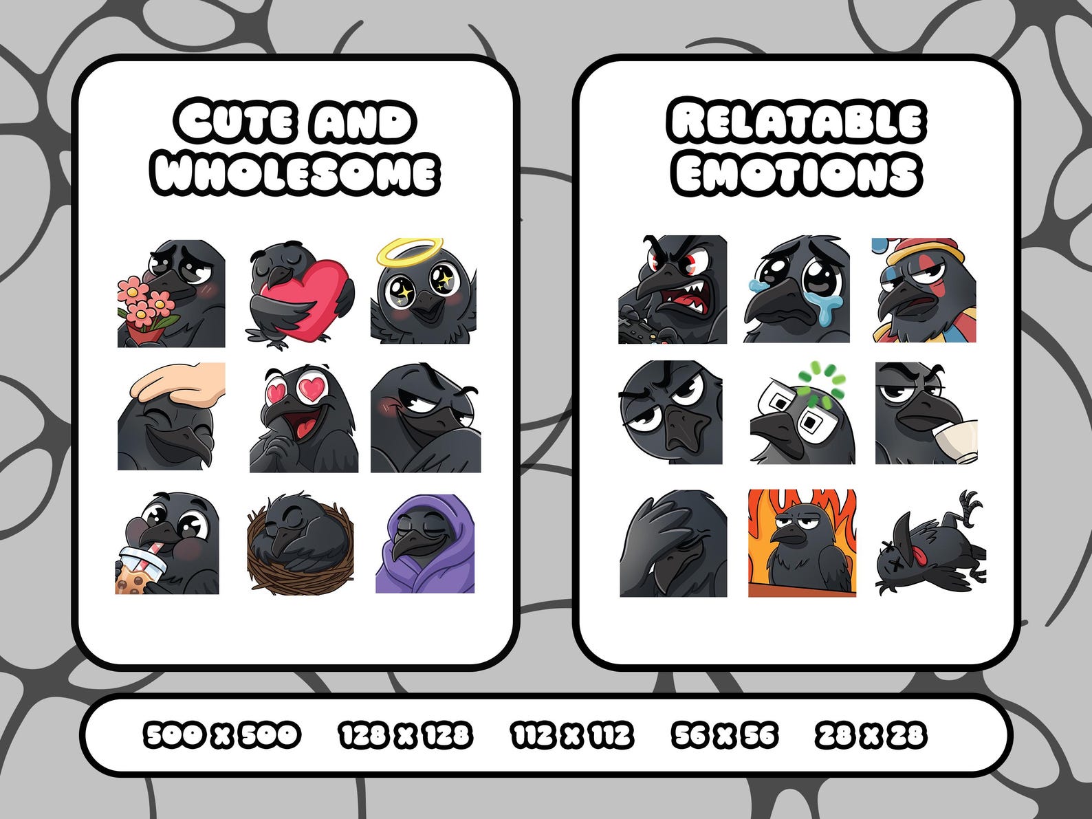 Raven Emote Bundle | Cute Cartoon Raven Emotes for Twitch Discord ...