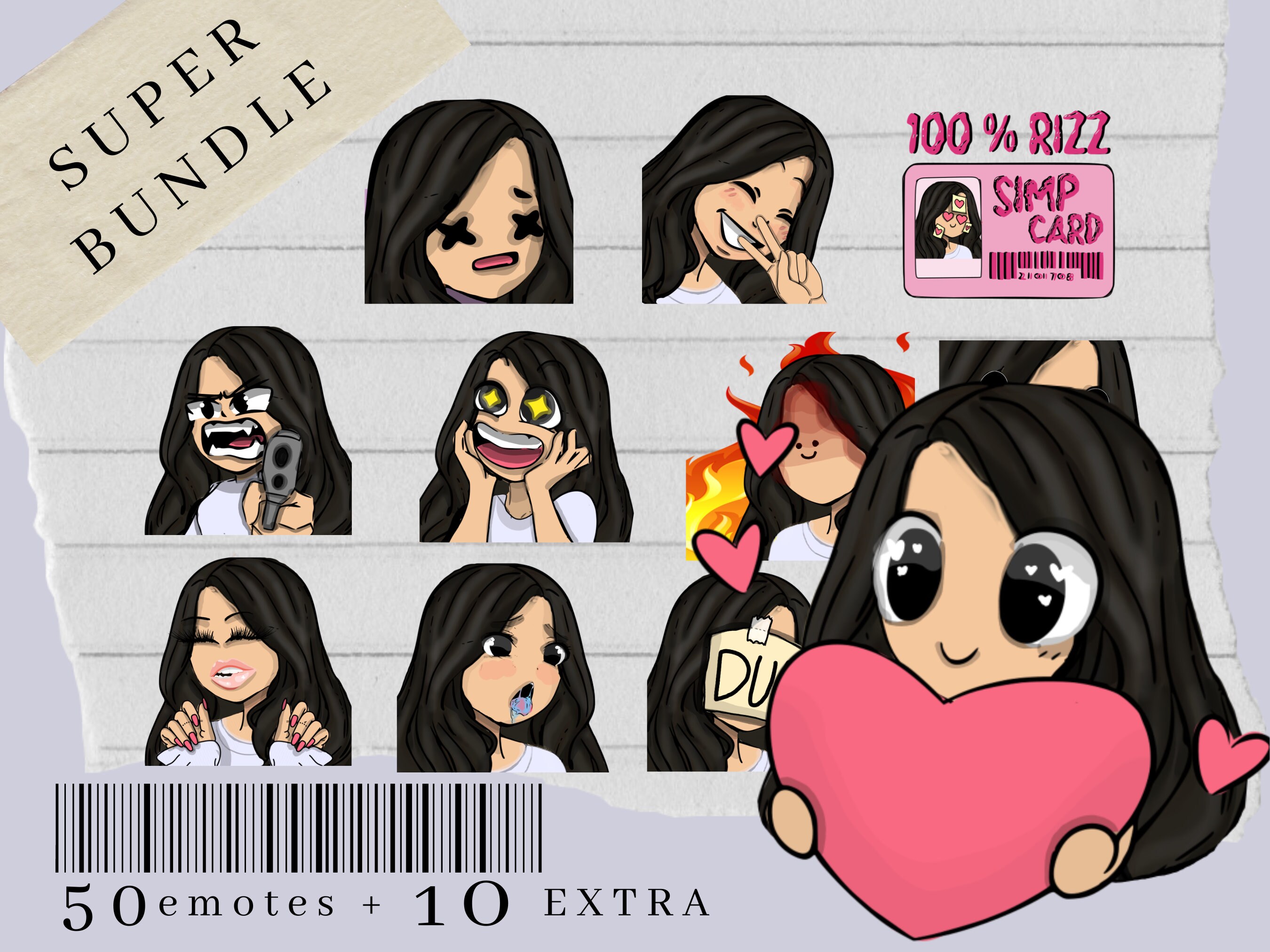 SUPER 60 Emote Bundle Cute Chibi Black Long Hair Girl Emote Bundle ...