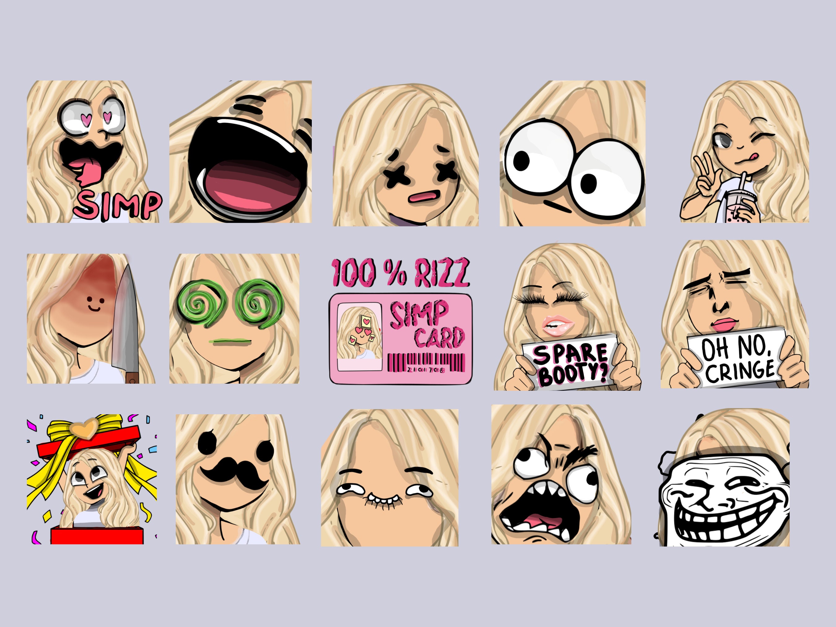 SUPER 60 Emote Bundle Cute Chibi Blonde Long Hair Girl Emote Bundle ...