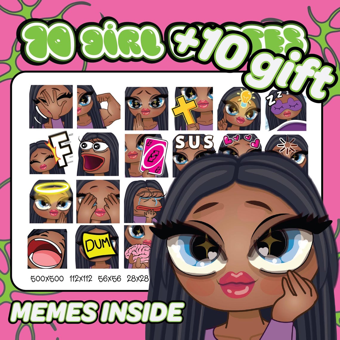 Black Hair, Blue Eyes, Brown Skin Girl Emotes for Twitch & Discord | 70 ...
