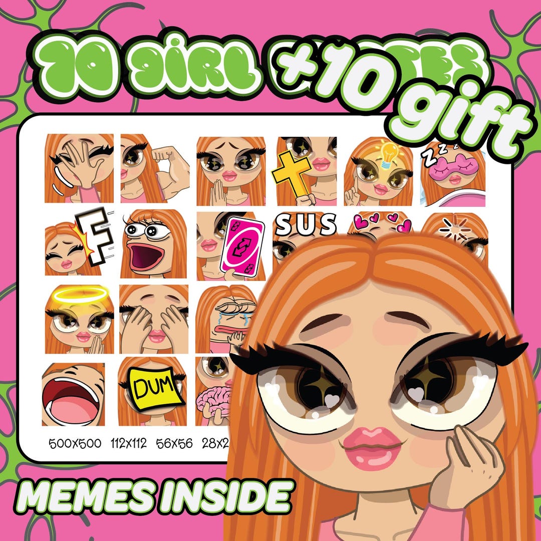 Orange Hair, Brown Eyes Cute Girl Emotes for Twitch and Discord | 70+10 ...