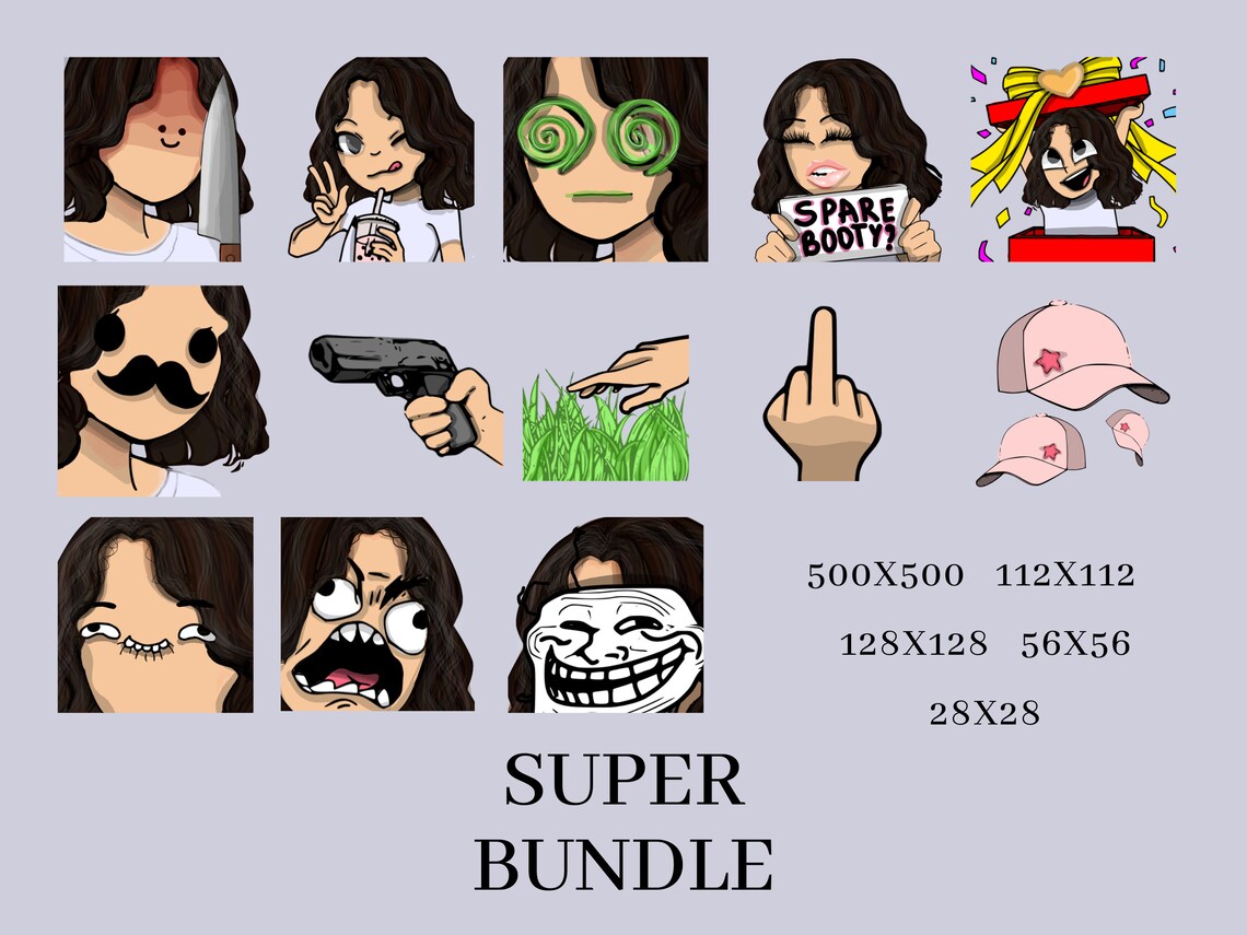 SUPER Emote Bundle Cute Chibi Dark Hair Girl Emote Bundle Emote Pack ...