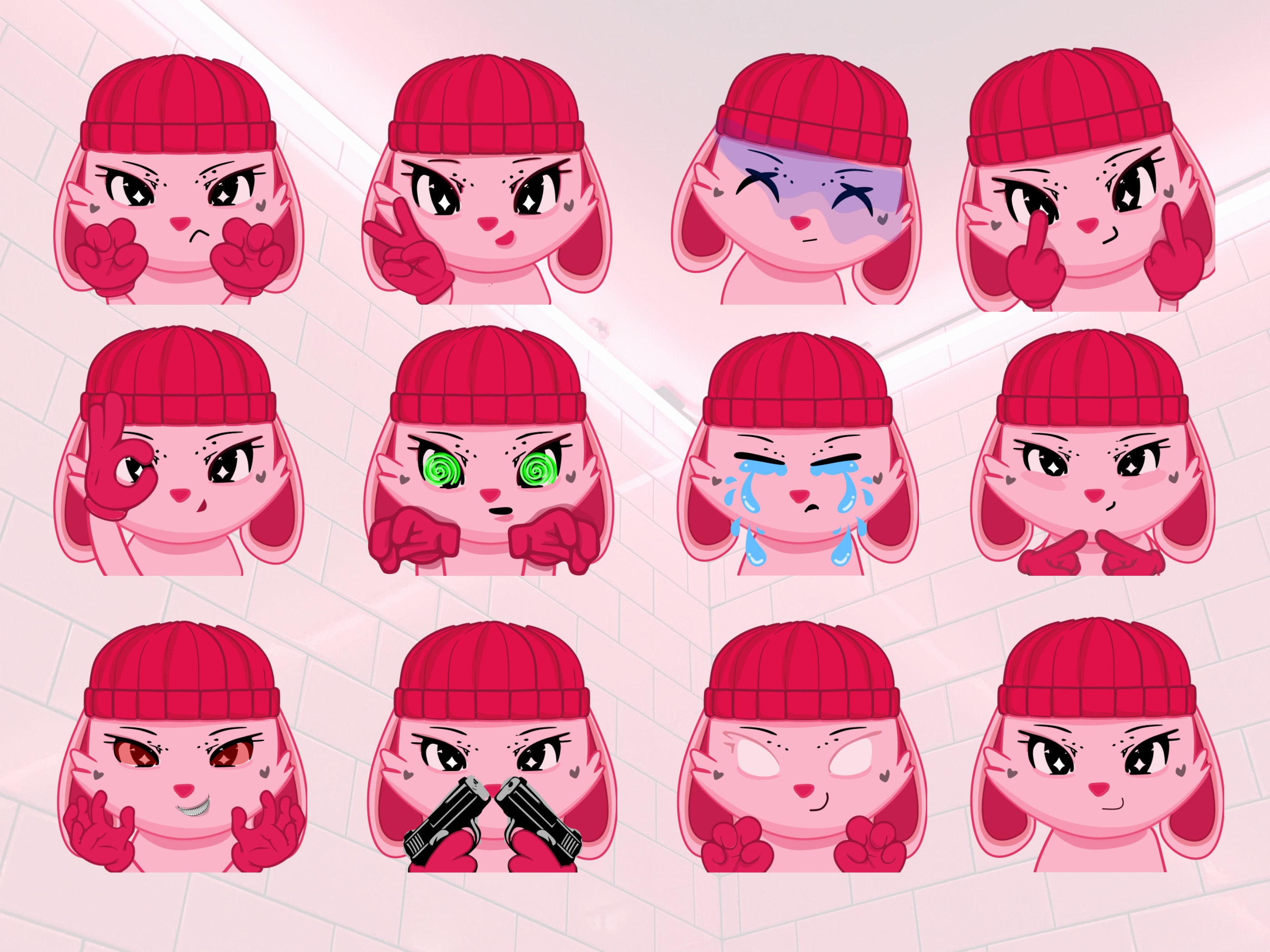50 Emote Pack Pink Bunny With a Beanie Emote Pack Emote Bundle Meme ...