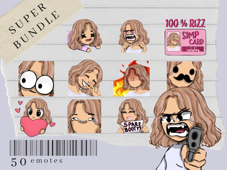 SUPER Emote Bundle Cute Chibi Blonde Girl Emote Bundle - Etsy