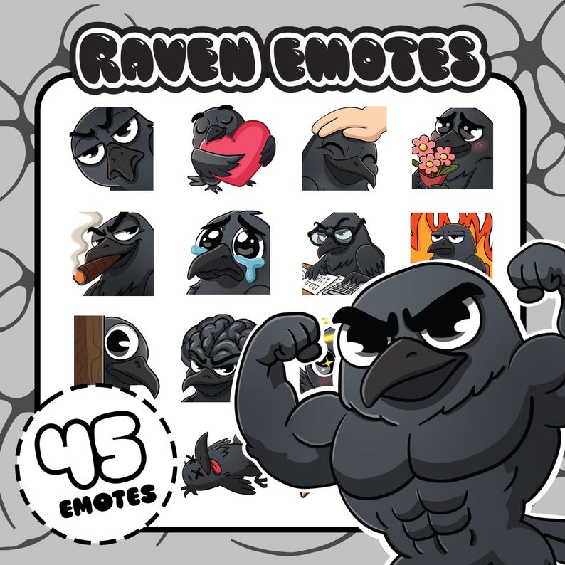 Raven Emote Bundle | Cute Cartoon Raven Emotes for Twitch Discord ...