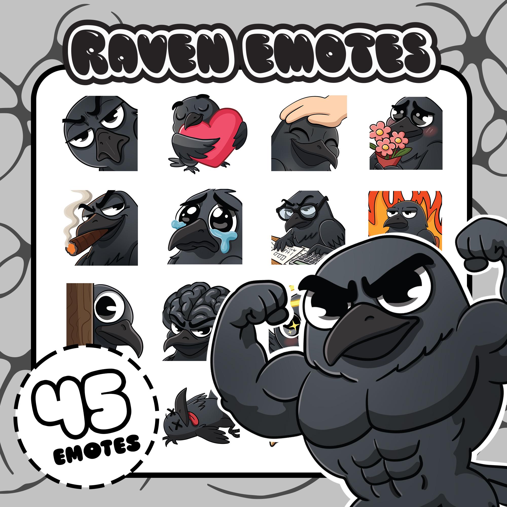 Raven Emote Bundle | Cute Cartoon Raven Emotes for Twitch Discord ...